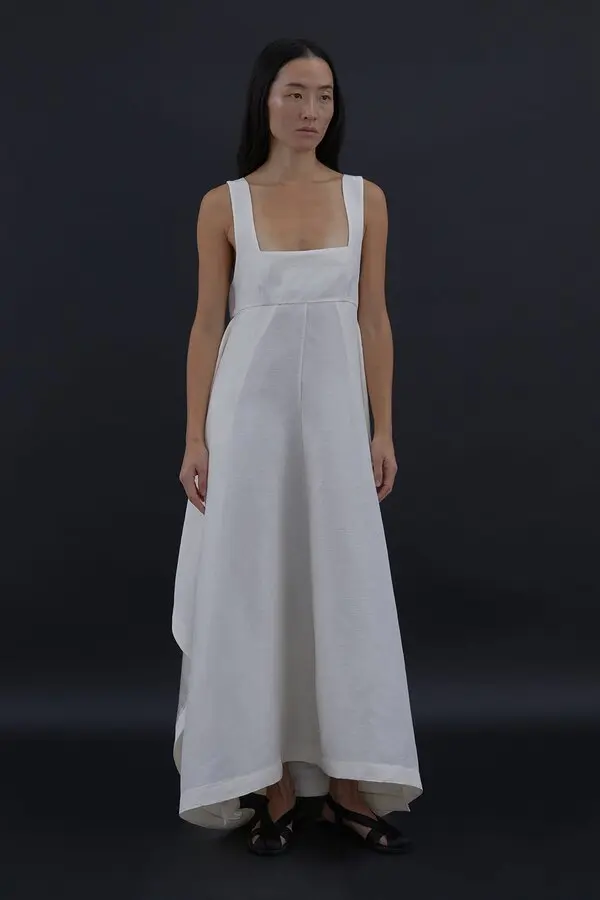 HEIRLOME Monica Dress In Silk And Linen - Ivory