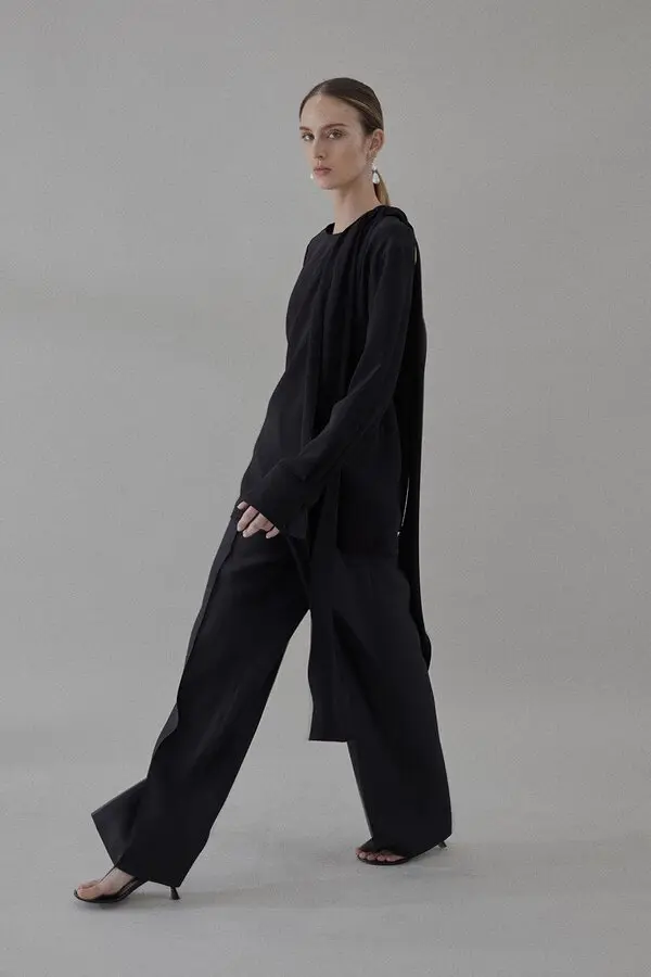 HEIRLOME Coco Silk Crepe Blouse With Adjustable Shoulder Ties