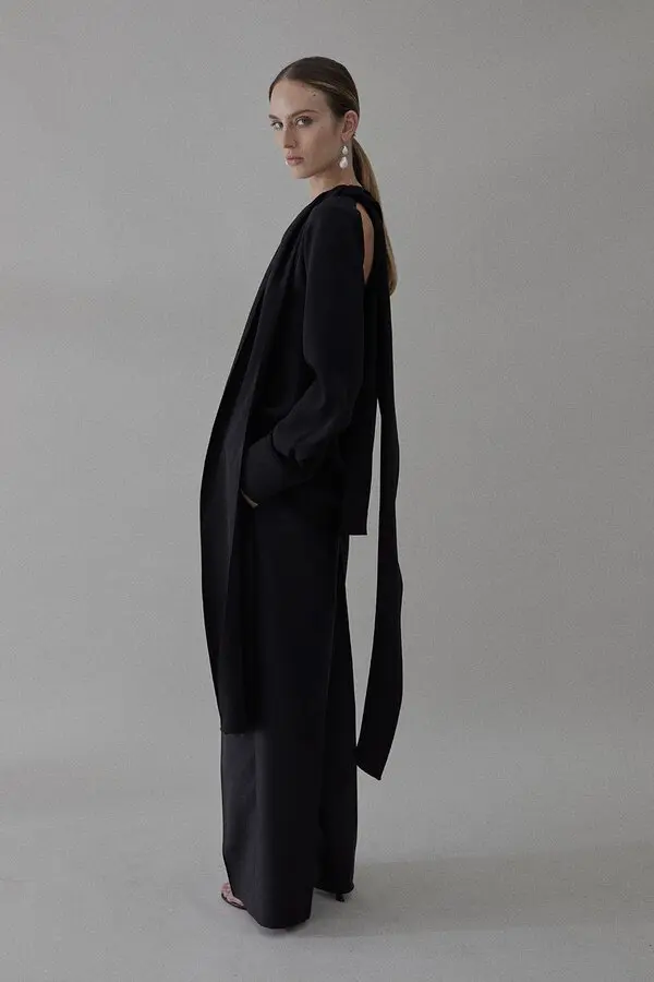 HEIRLOME Coco Silk Crepe Blouse With Adjustable Shoulder Ties