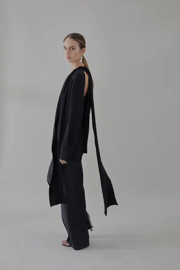 HEIRLOME Coco Silk Crepe Blouse With Adjustable Shoulder Ties