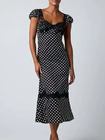Victoria's Secret Lulus Clarke Polka Dot Midi Dress - Black