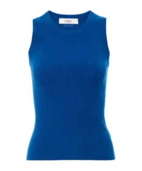 Chloé Crew-neck Tank Top In A Wool Knit - Absolute Blue