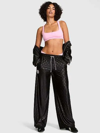 Pink Satin Straight-leg Pants