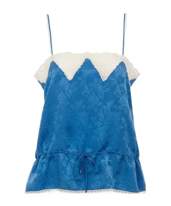 Chloé Drawstring Camisole Top In Silk Jacquard Lace - Blue