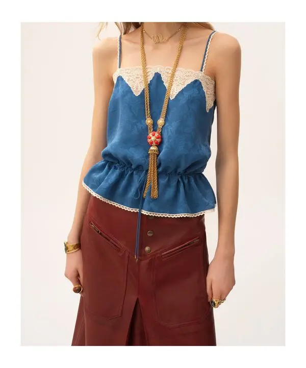 Chloé Drawstring Camisole Top In Silk Jacquard Lace