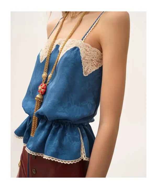 Chloé Drawstring Camisole Top In Silk Jacquard Lace