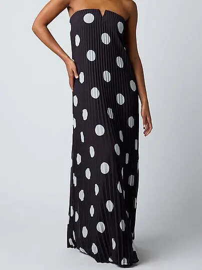 Victoria's Secret Strapless Pleated Maxi Dress With Polka Dots - Black