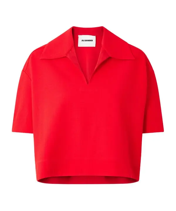 JIL SANDER Short Sleeve V-neck T-shirt - Red