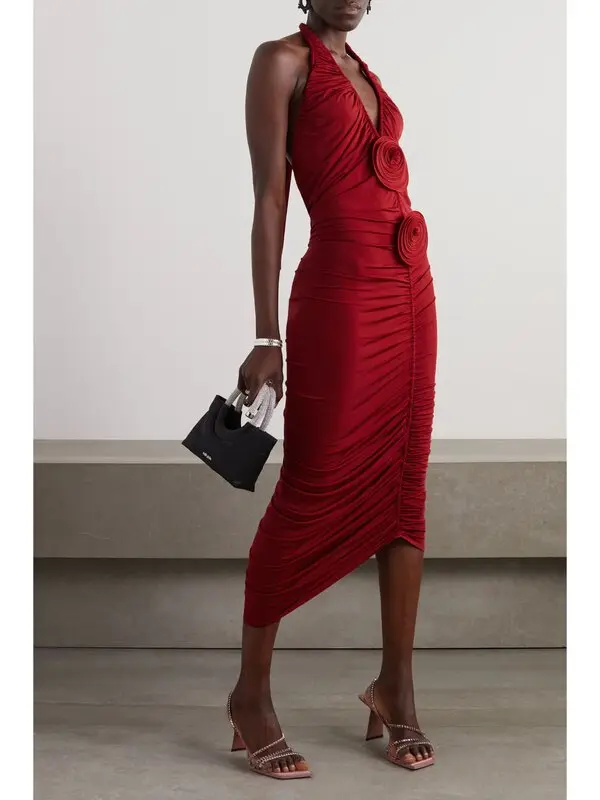 Magda Butrym Ruched Dress With Floral Appliqu