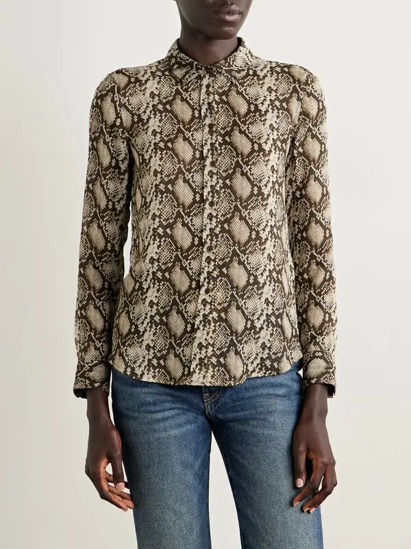 NILI LOTAN Gaia Snake Print Silk Crepe Shirt
