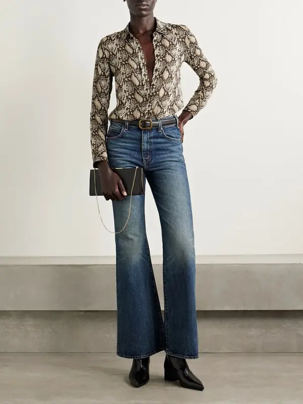 NILI LOTAN Gaia Snake Print Silk Crepe Shirt