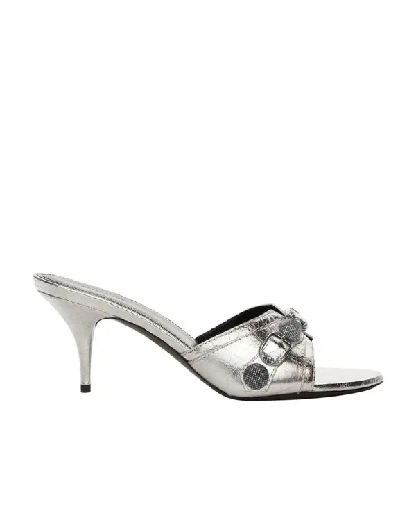 Balenciaga Silver Metallic Studded Sandals - Gray