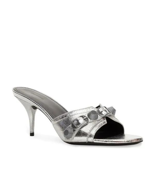 Balenciaga Silver Metallic Studded Sandals - Gray