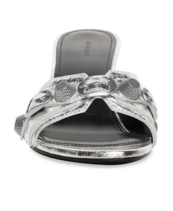 Balenciaga Silver Metallic Studded Sandals - Gray