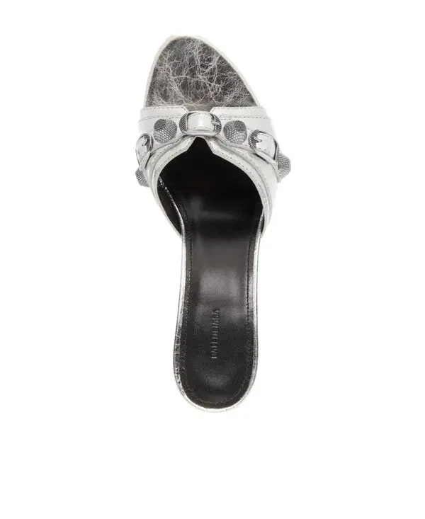 Balenciaga Silver Metallic Studded Sandals - Gray