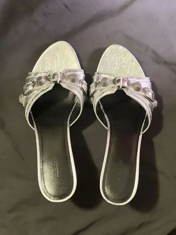 Balenciaga Silver Metallic Studded Sandals - Gray