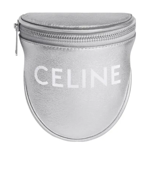 Celine Small Zipped Purse In Laminated Calfskin With Print - Silver