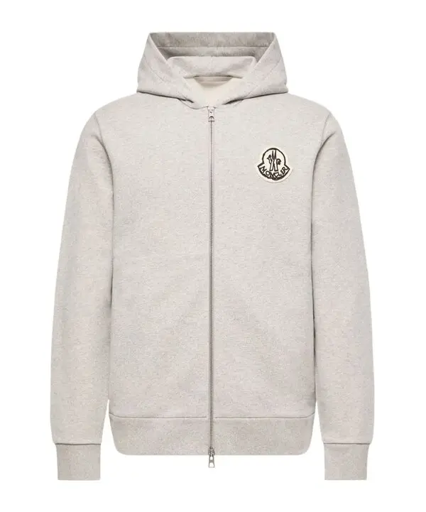 Moncler Sketched Logo Zip-up Cotton Hoodie - Grey