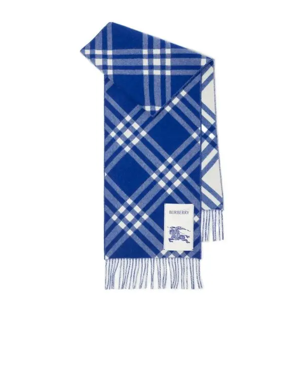 Burberry Logo Patch Checked Fringed Scarf - Knight