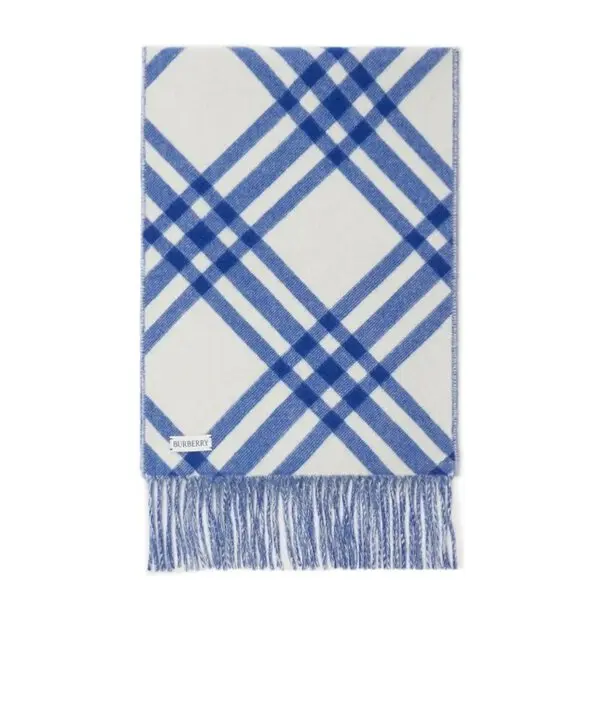 Burberry Logo Patch Checked Fringed Scarf