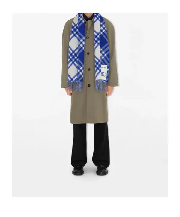 Burberry Logo Patch Checked Fringed Scarf