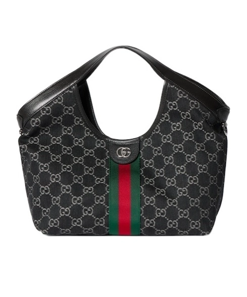 Gucci Gg Denim Tote Bag With Web Detail - Black