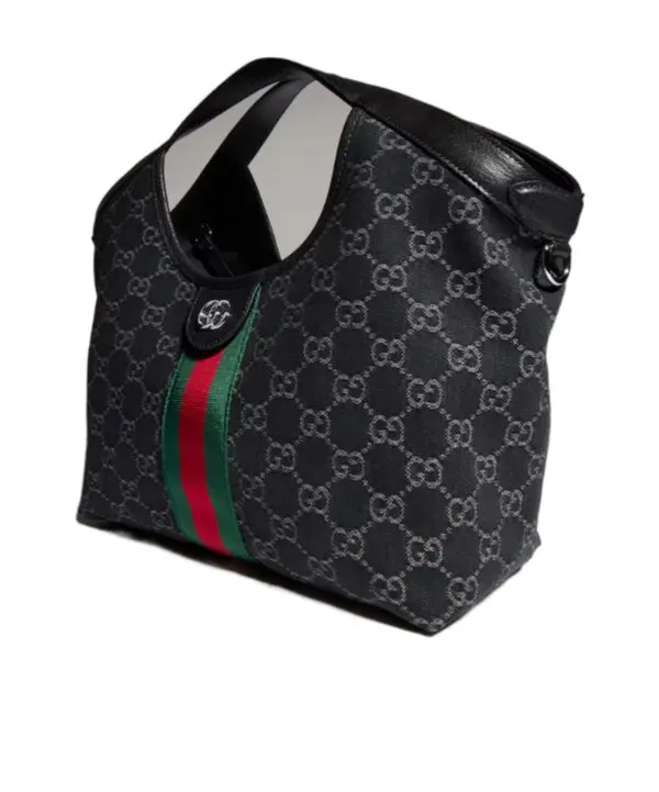 Gucci Gg Denim Tote Bag With Web Detail - Black