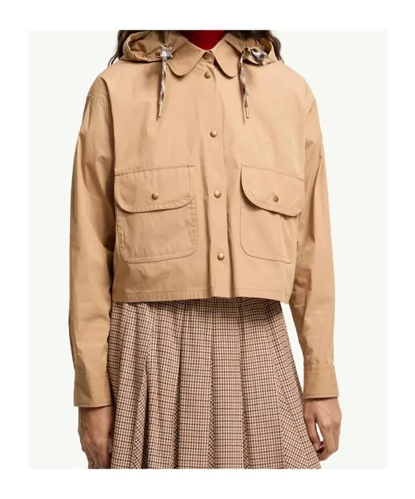 Moncler Cropped Hooded Jacket With Patch Pockets - Beige