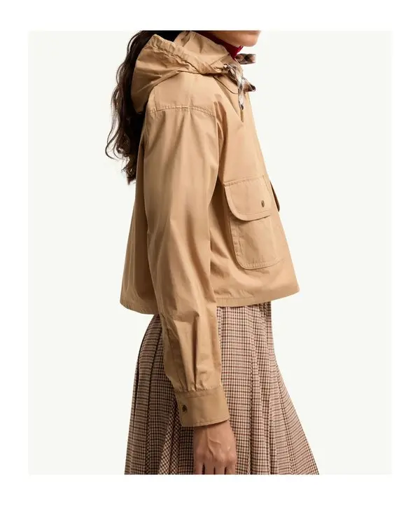 Moncler Cropped Hooded Jacket With Patch Pockets - Beige