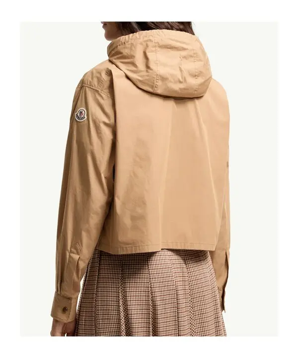 Moncler Cropped Hooded Jacket With Patch Pockets - Beige