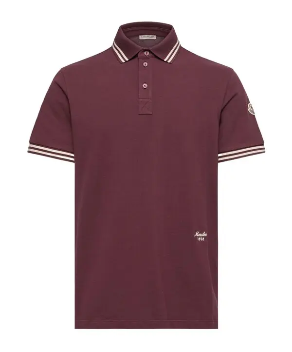 Moncler Striped Trim Cotton Piquet Polo Shirt - Red