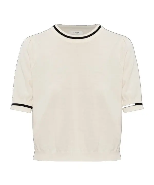FRAME Contrast Trim Short Sleeve Sweater - No