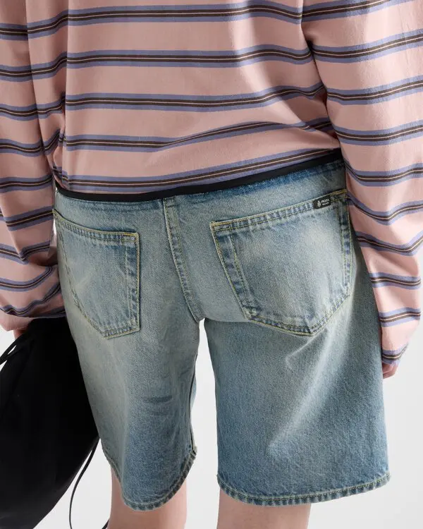Prada Washed Denim Bermuda Shorts - Blue