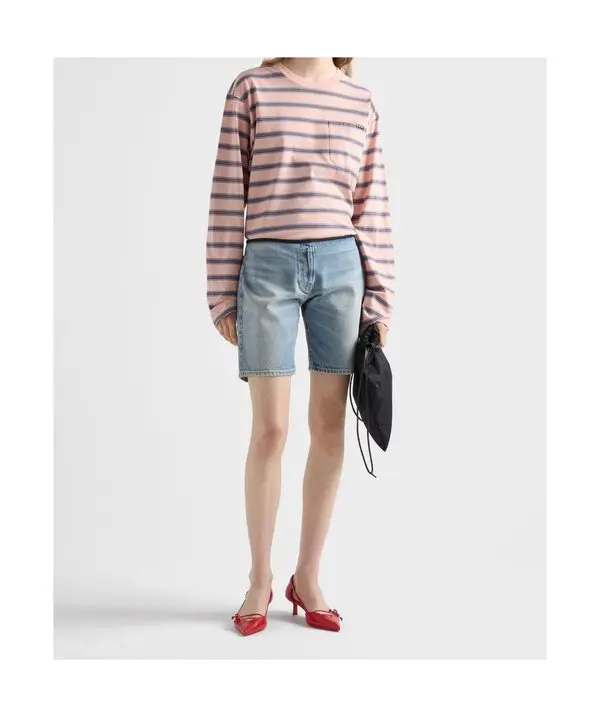 Prada Washed Denim Bermuda Shorts - Blue