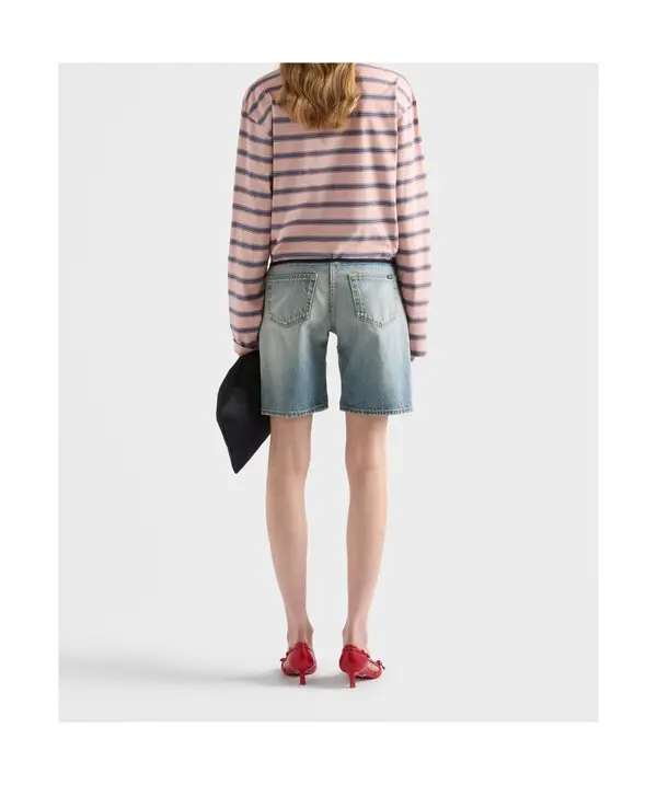 Prada Washed Denim Bermuda Shorts - Blue