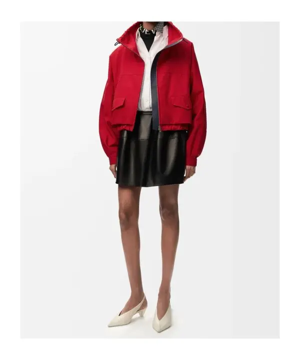 Loewe Zip Up Jacket With Leather Trim - Red