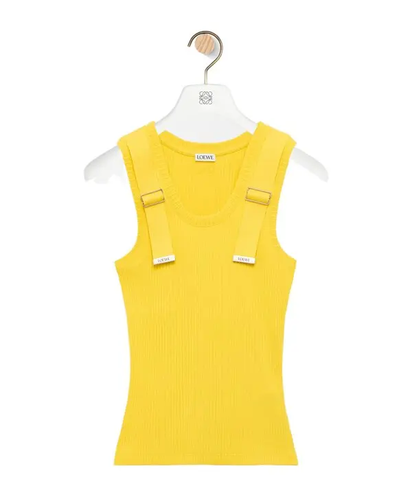 Loewe Stretch Cotton Tank Top With Engraved Metal Buckle - Yellow