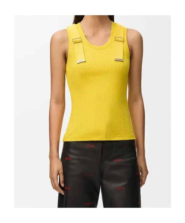 Loewe Stretch Cotton Tank Top With Engraved Metal Buckle - Yellow