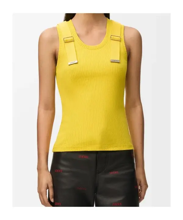 Loewe Stretch Cotton Tank Top With Engraved Metal Buckle - Yellow