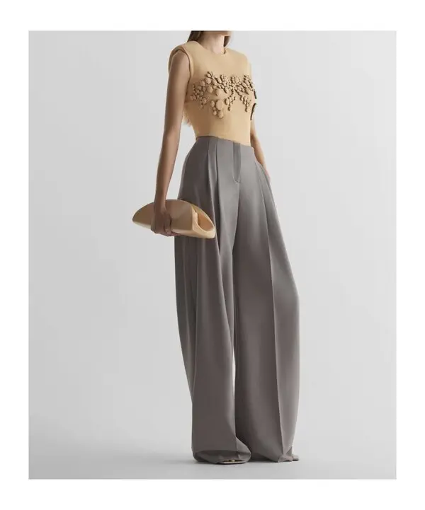 MUGLER Sleeveless Round Neck Embroidered Top - Beige