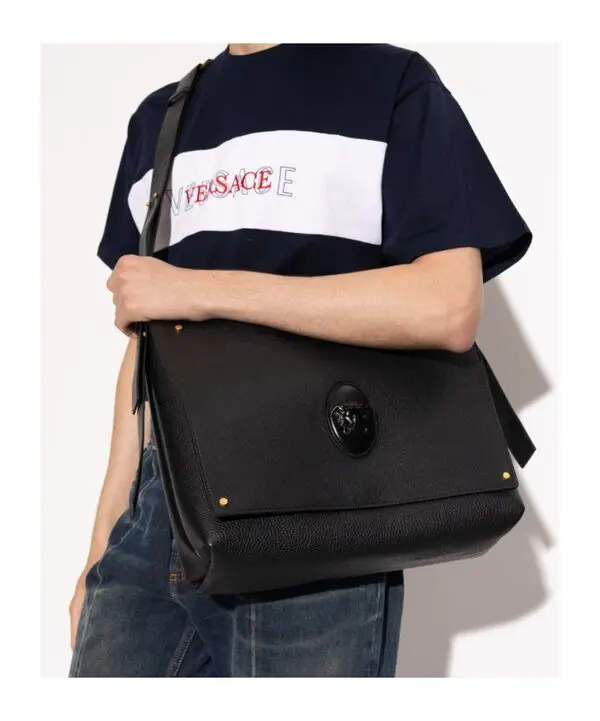 Versace Medusa Biggie Leather Messenger Bag