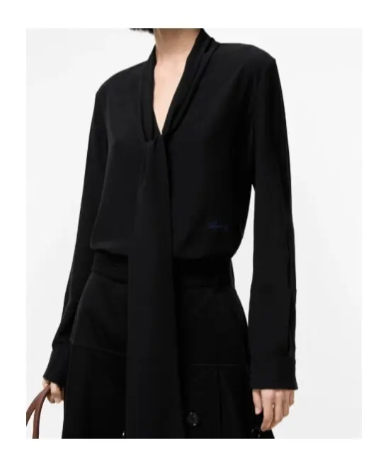Burberry Long Sleeve Scarf Detail Blouse - Black