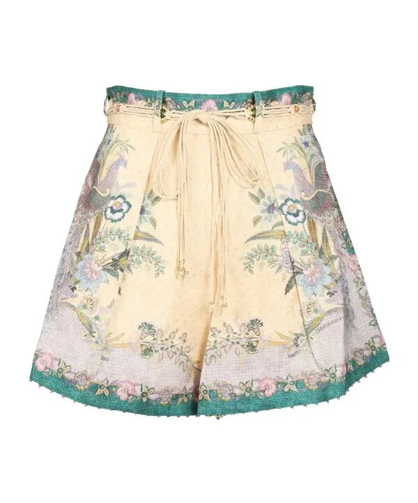 Zimmermann High-waisted Printed Shorts With Belt - Nude