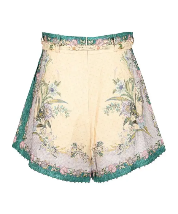 Zimmermann High-waisted Printed Shorts With Belt - Nude