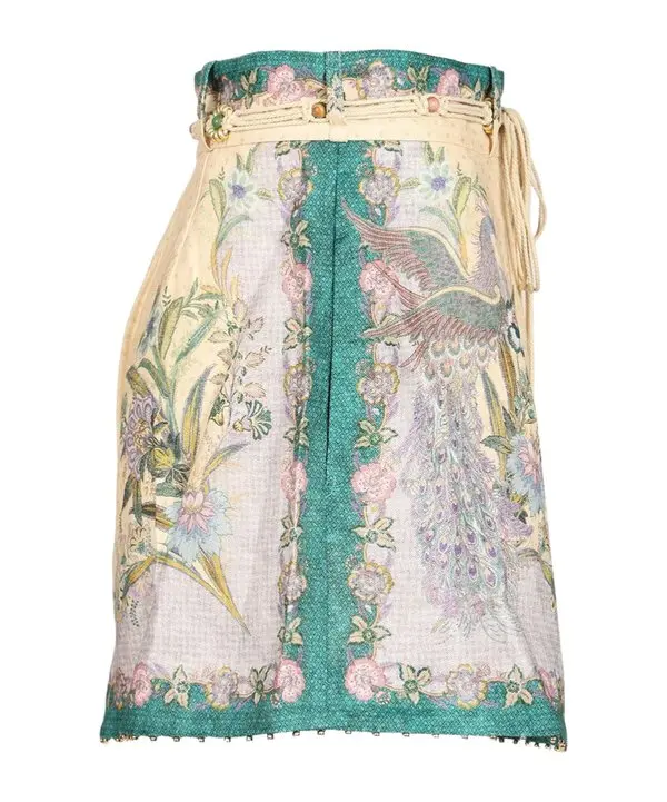 Zimmermann High-waisted Printed Shorts With Belt - Nude