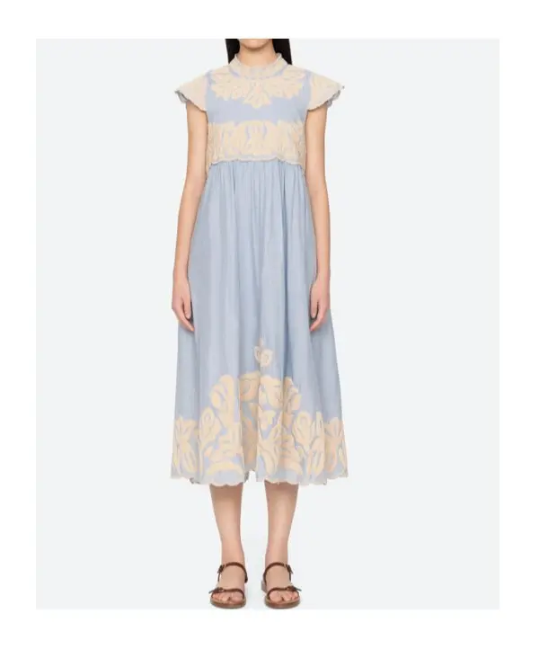Sea Alexandra Embroidery Cap-sleeve Midi Dress