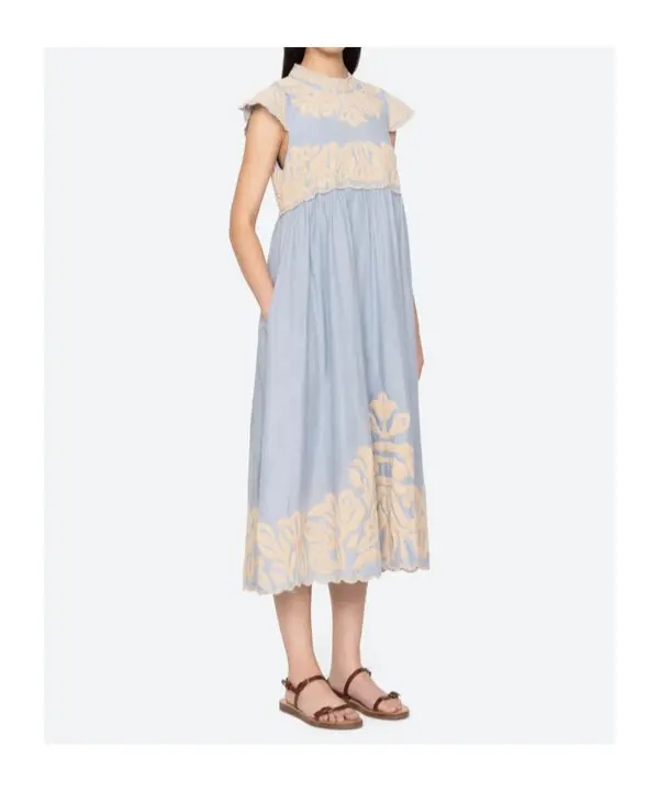 Sea Alexandra Embroidery Cap-sleeve Midi Dress