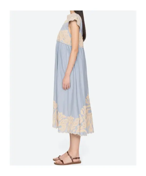 Sea Alexandra Embroidery Cap-sleeve Midi Dress