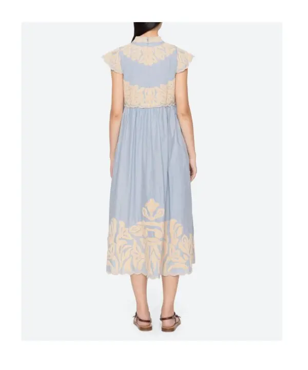 Sea Alexandra Embroidery Cap-sleeve Midi Dress