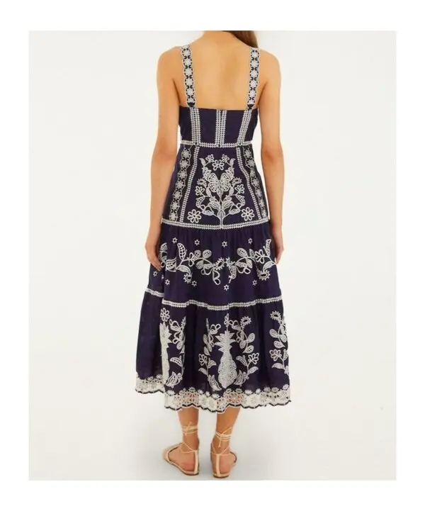 Farm Rio Richelieu Embroidered Sleeveless Midi Dress